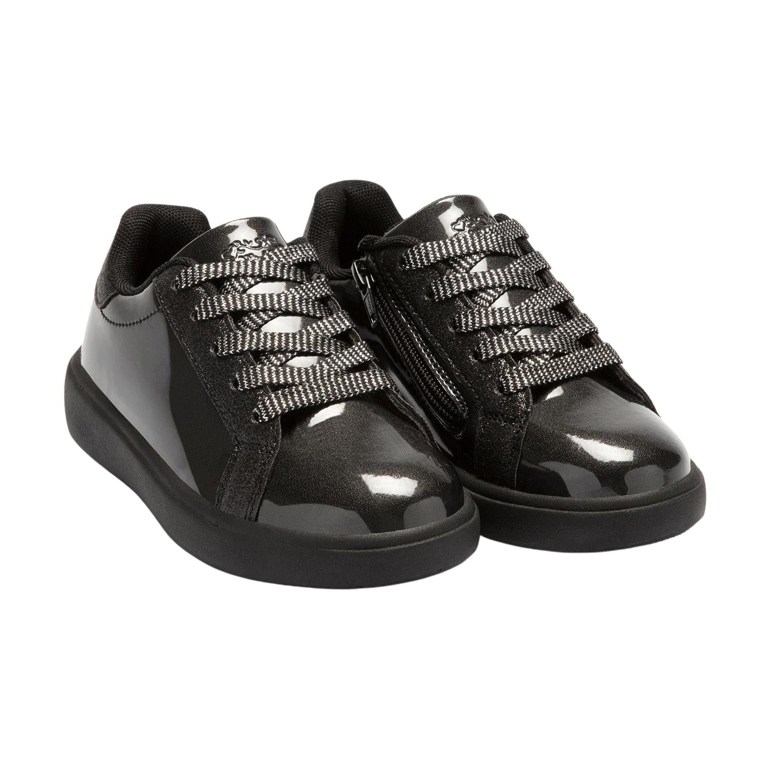 Lelli Kelly LK3801 (AB01) Perla School Black Shiny Side Zip Trainers ...
